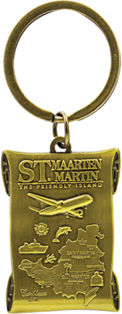 Miami Souvenirs: ST.MAARTEN MAP BRASS SCROLL KE