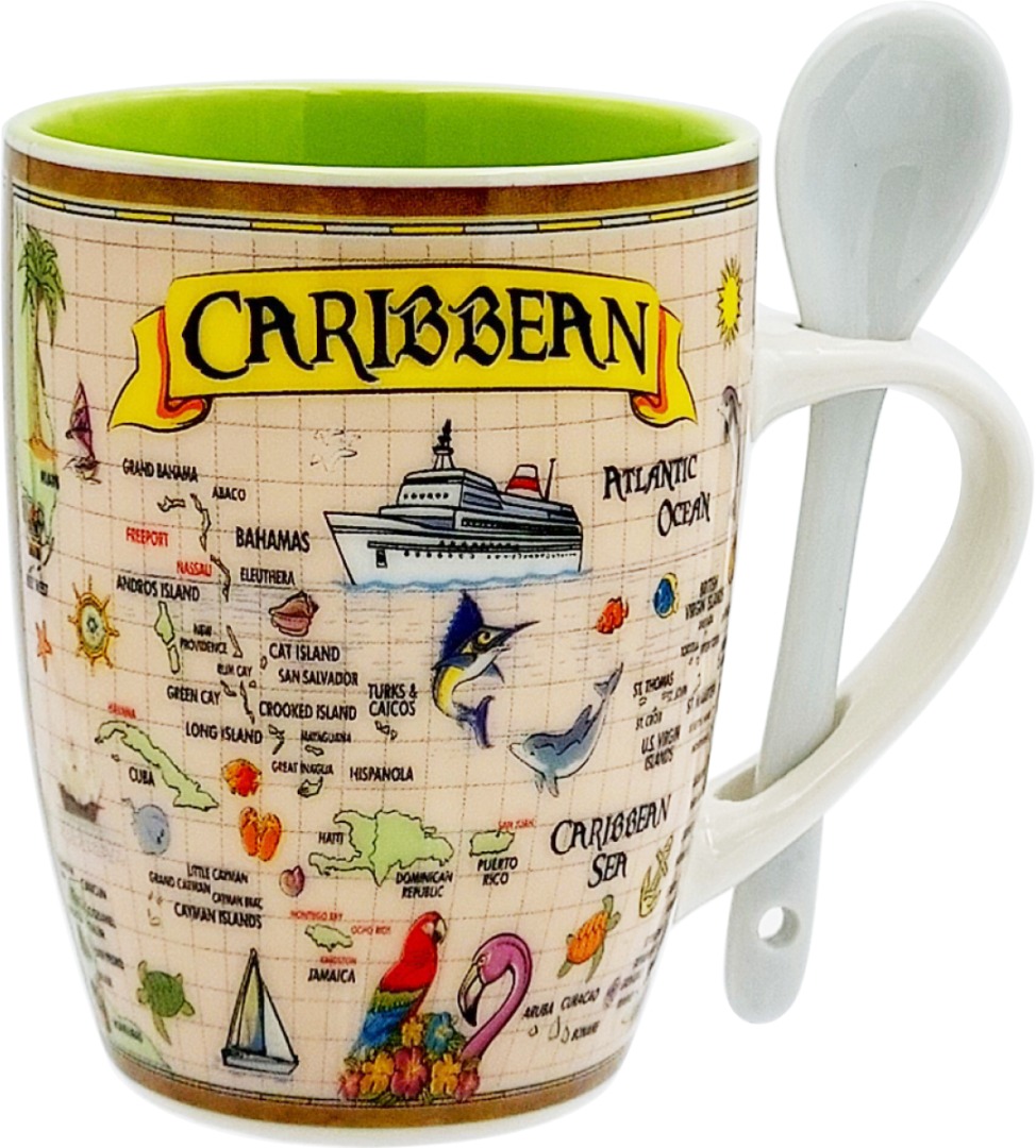 Miami Souvenirs: LARGE CARIBBEAN MAP-SPOON MUG