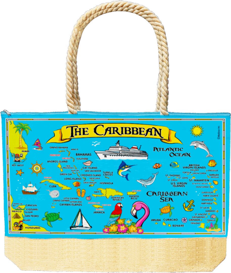 Miami Souvenirs: CARIBBEAN MAP BEACH BAG